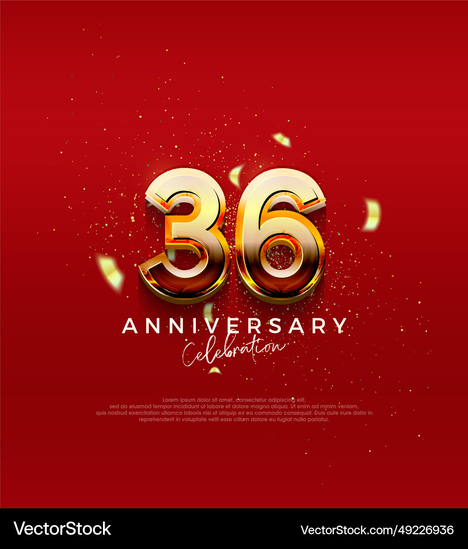 Golden number for 36th anniversary celebration Vector Image