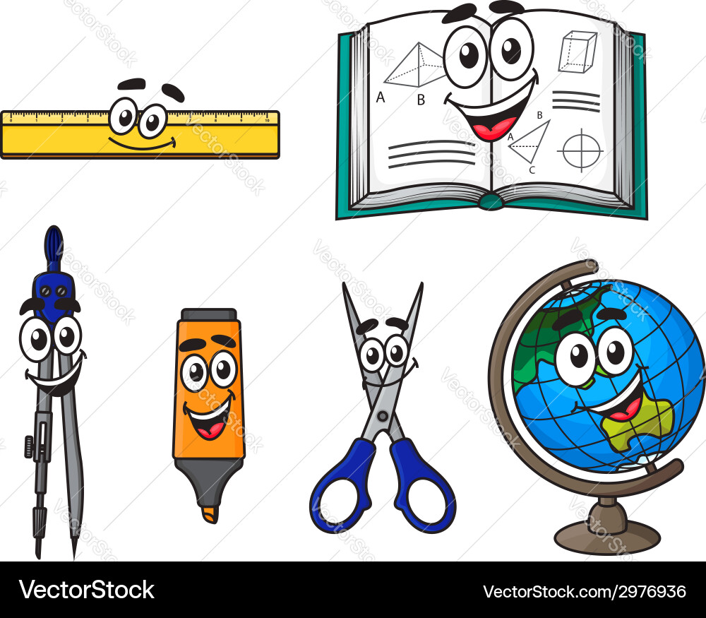 Happy cartoon school supplies Royalty Free Vector Image