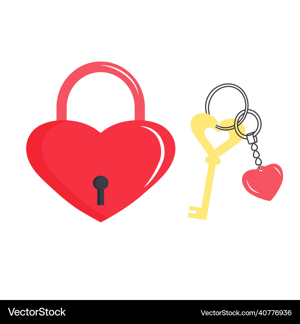 Heart lock and golden key with keychain Royalty Free Vector