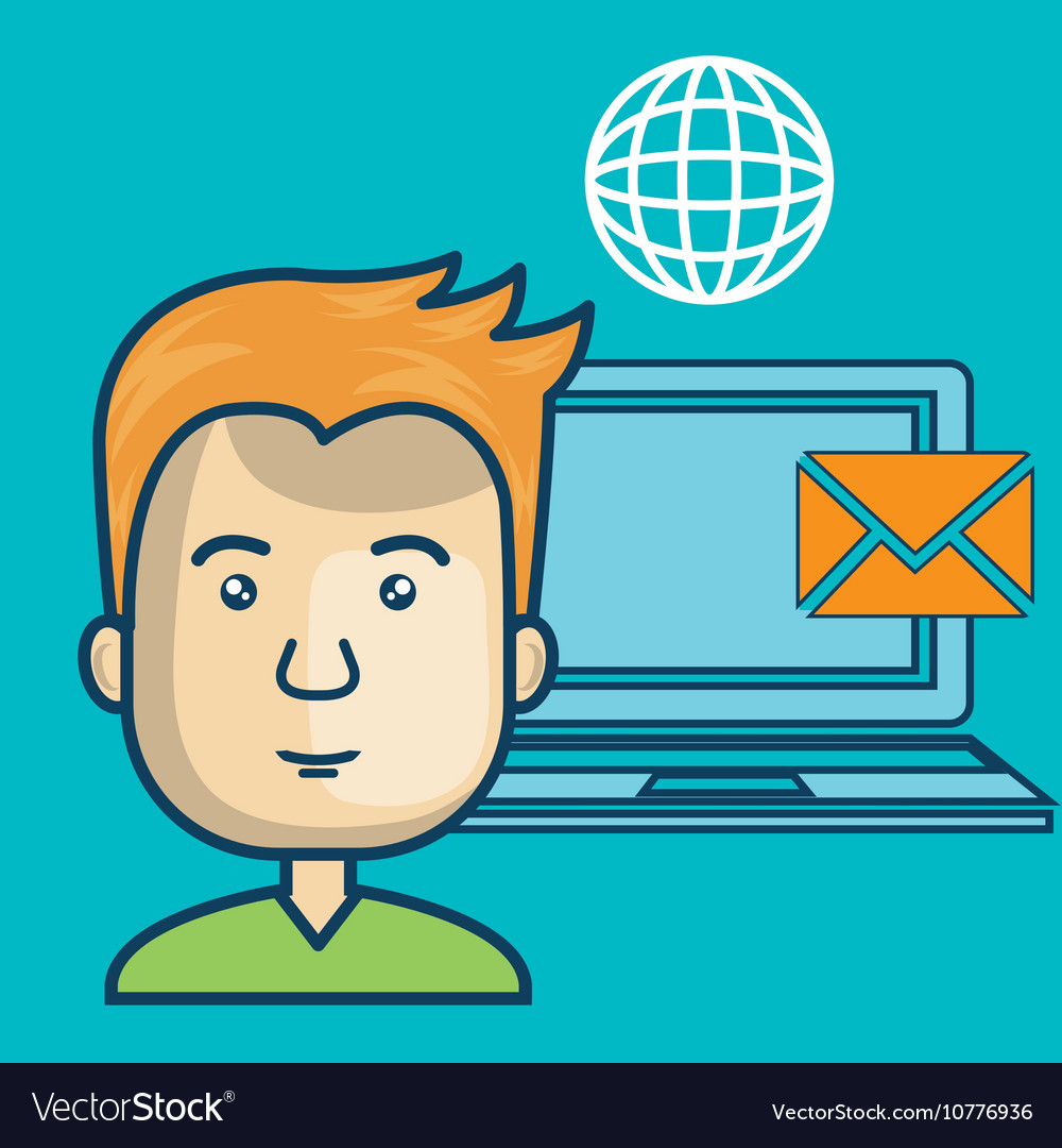 Man avatar with laptop computer Royalty Free Vector Image Man avatar with laptop computer Royalty Free Vector Image