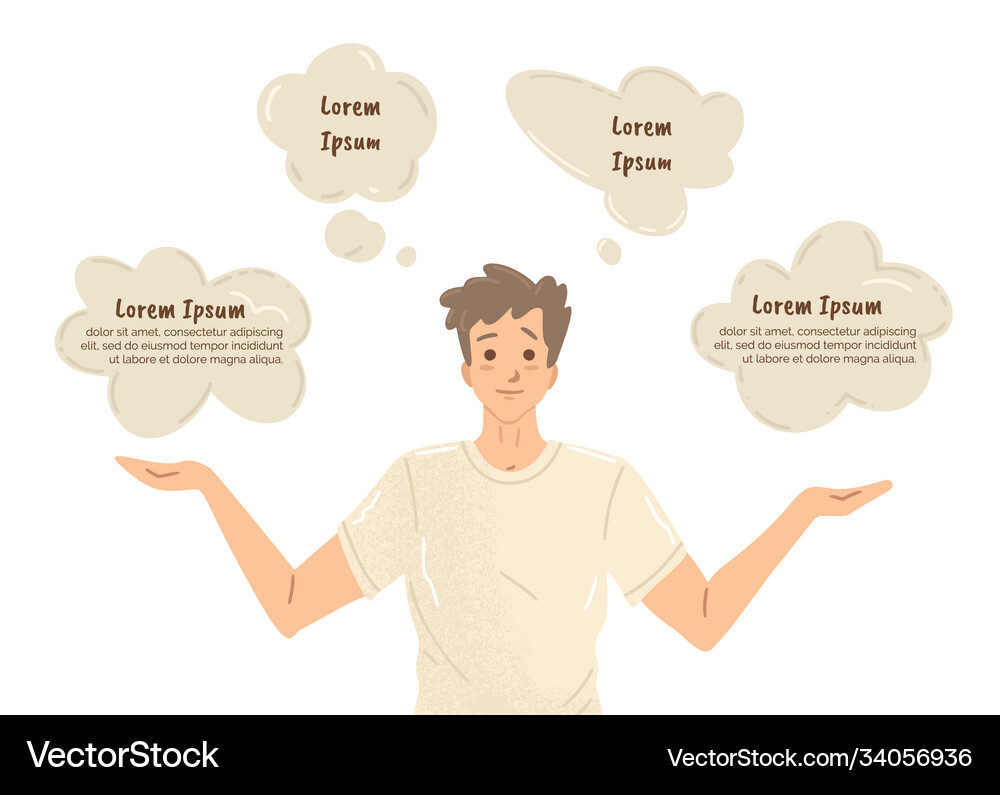 Man surrounded speech bubbles thoughts bubbles Vector Image
