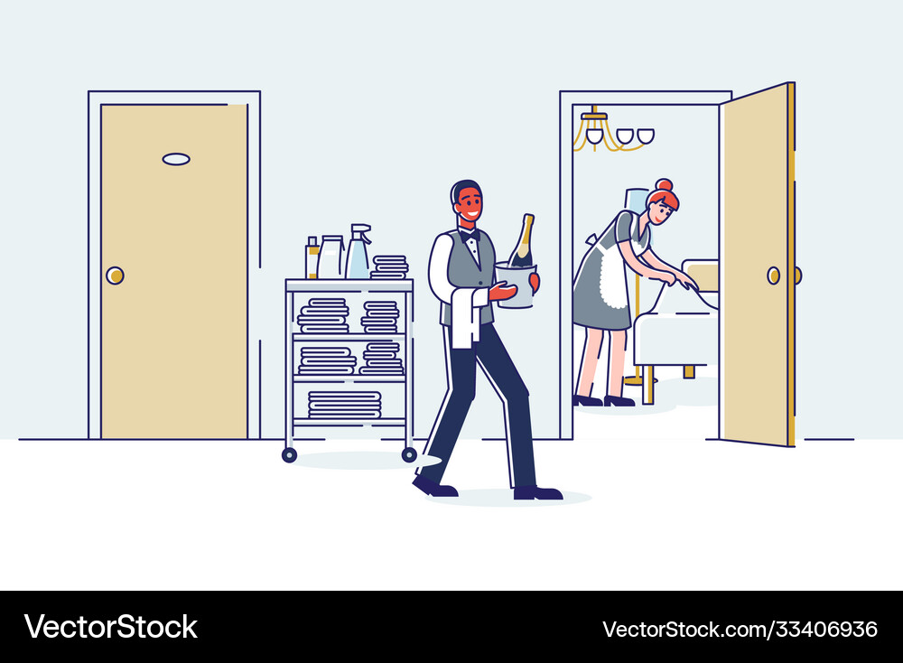 Room service workers hotel maid cleaning Vector Image