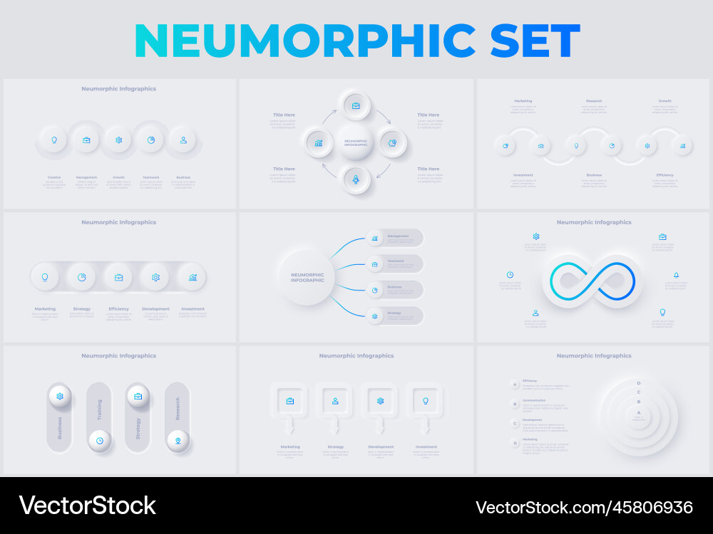 Set of light neumorphic infographic slides Vector Image