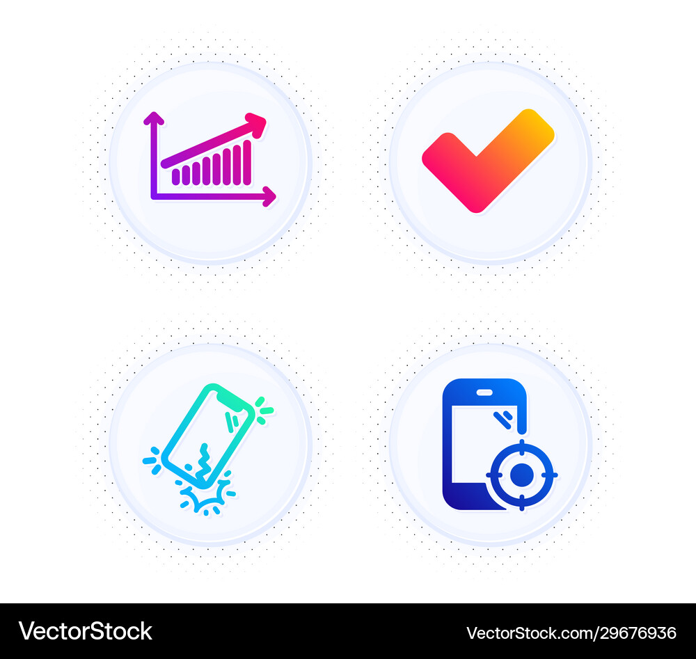 Smartphone broken chart and tick icons set seo Vector Image