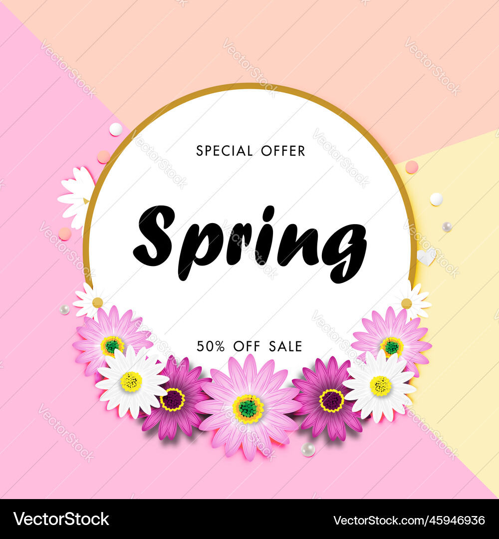 Spring sale off background with colorful daisy Vector Image