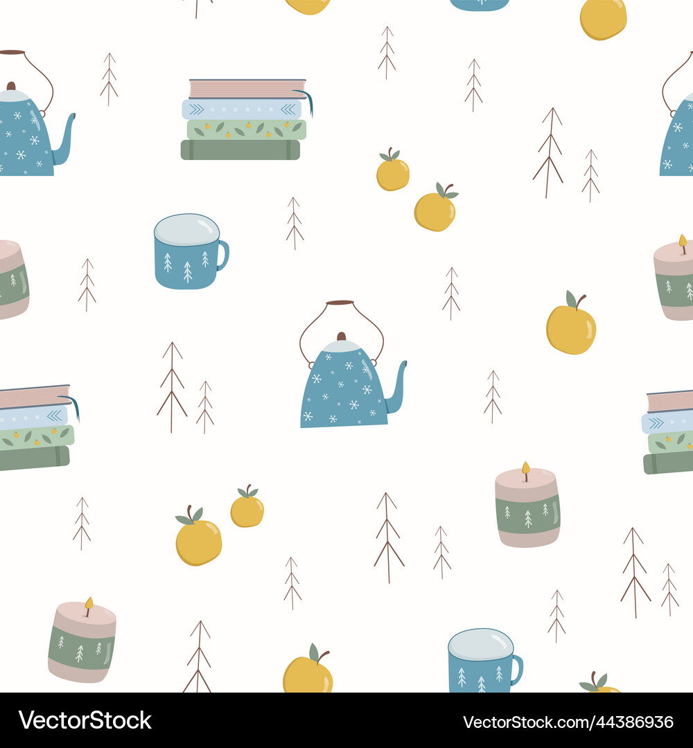 Winter cozy seamless pattern - kettle books Vector Image