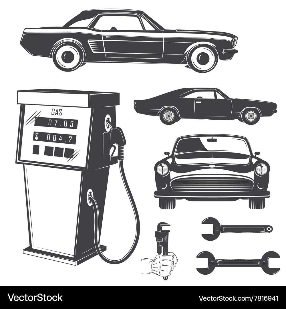 Auto service set Rent a Car Garage auto Royalty Free Vector