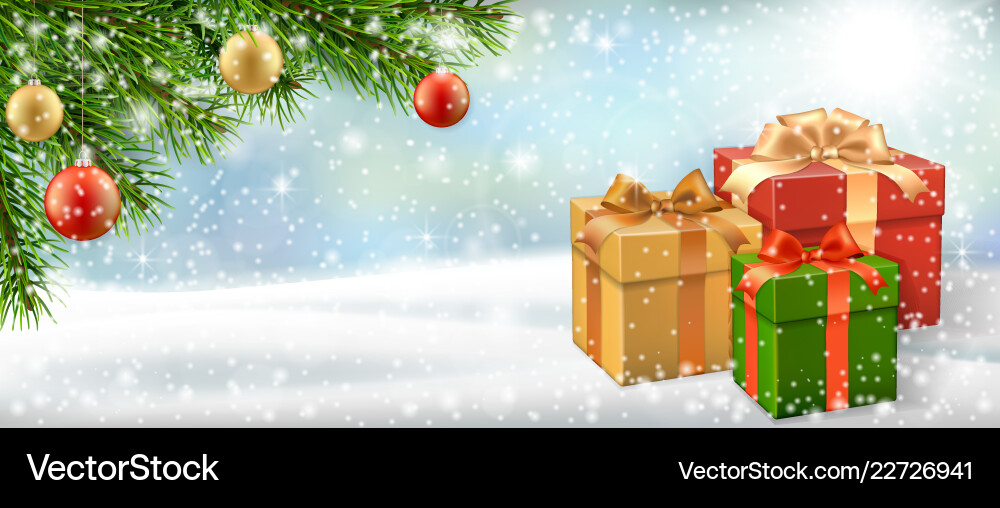 Christmas card gift box and tree branch Royalty Free Vector