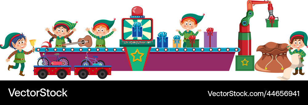 Elves making gifts for christmas Royalty Free Vector Image