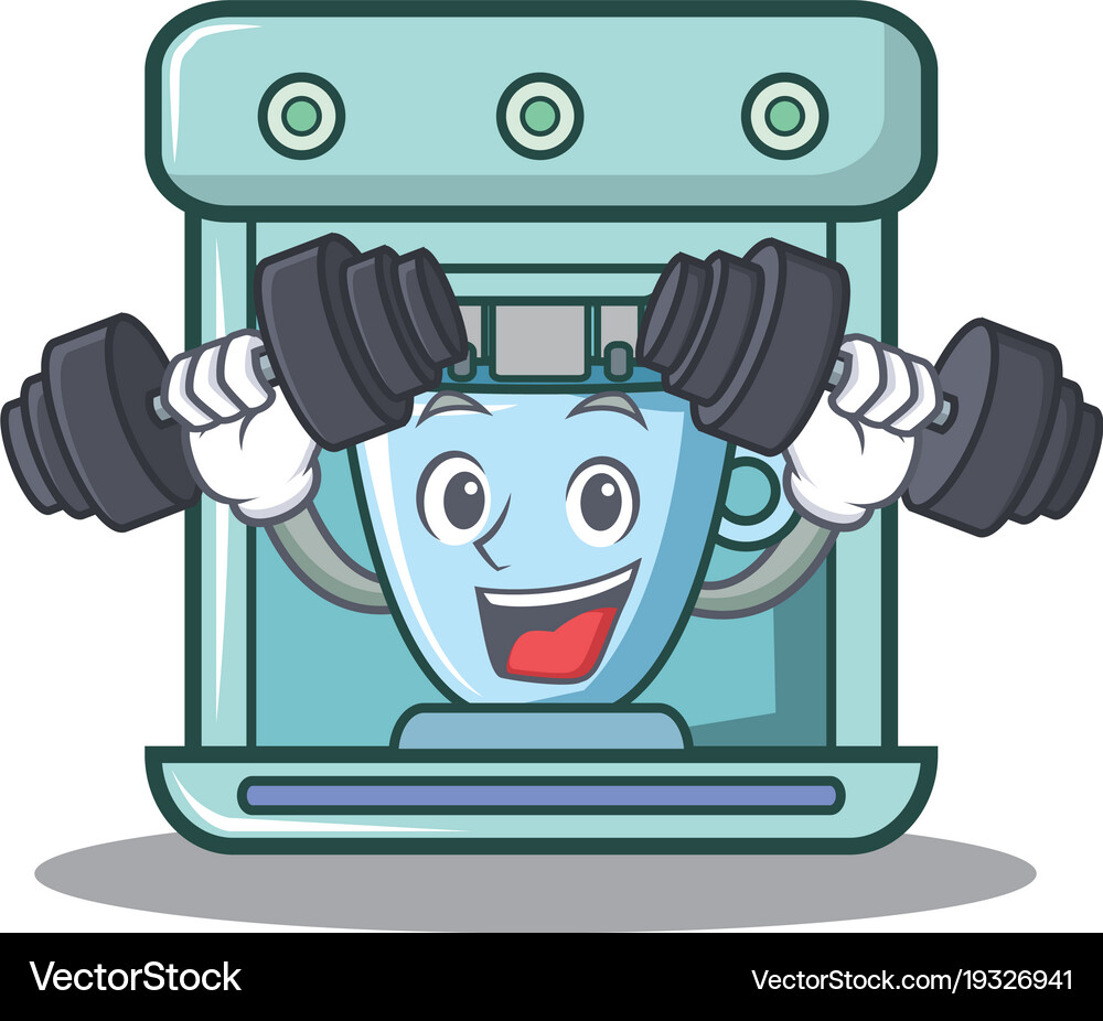 Fitness coffee maker character cartoon Royalty Free Vector