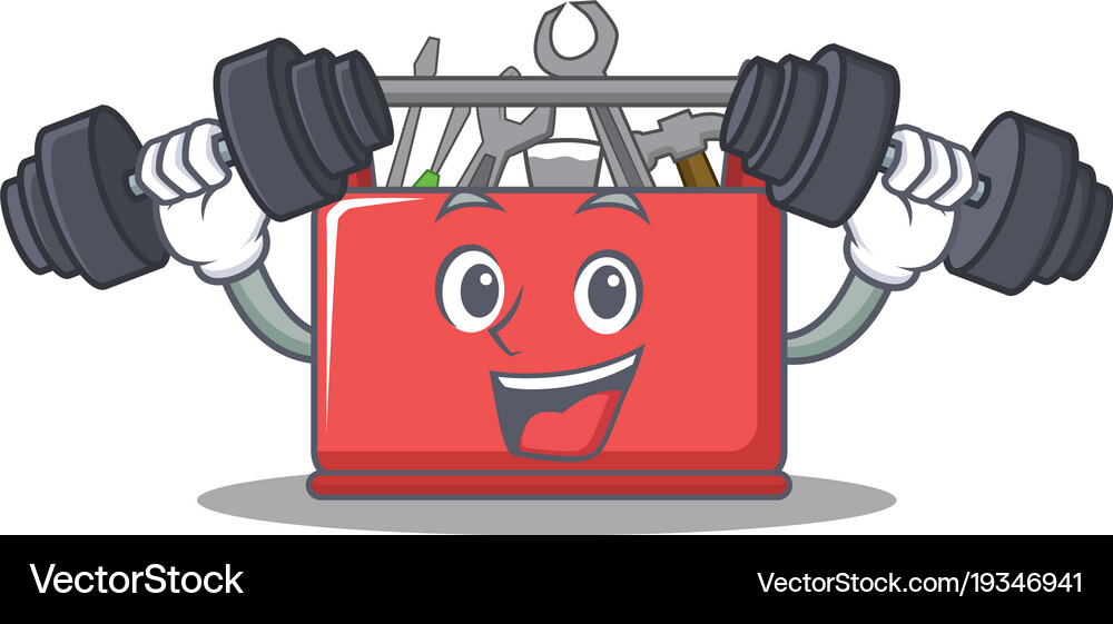 Fitness tool box character cartoon Royalty Free Vector Image