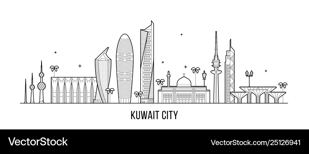 Kuwait city skyline linear style buildings Vector Image