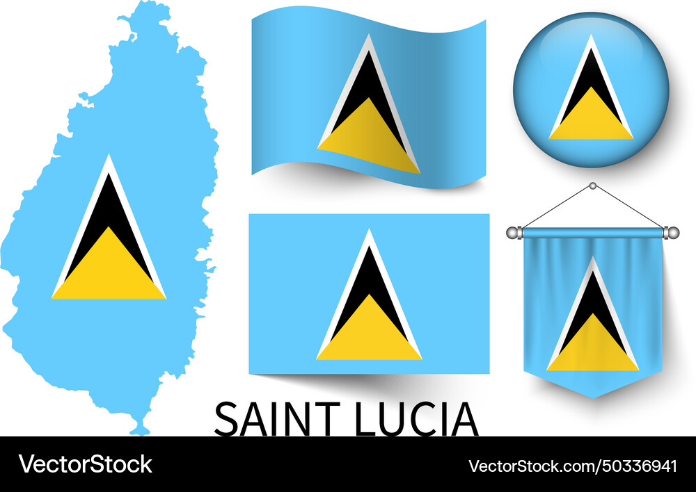 Map of saint lucia and the various flags – Free Vector | VectorStock