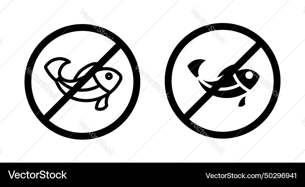 No fish icon set ban seafood rounded symbol Vector Image