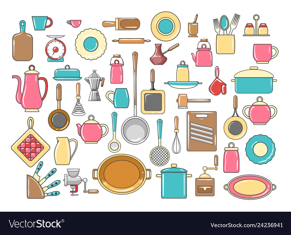 Rustic kitchen utensils set Royalty Free Vector Image