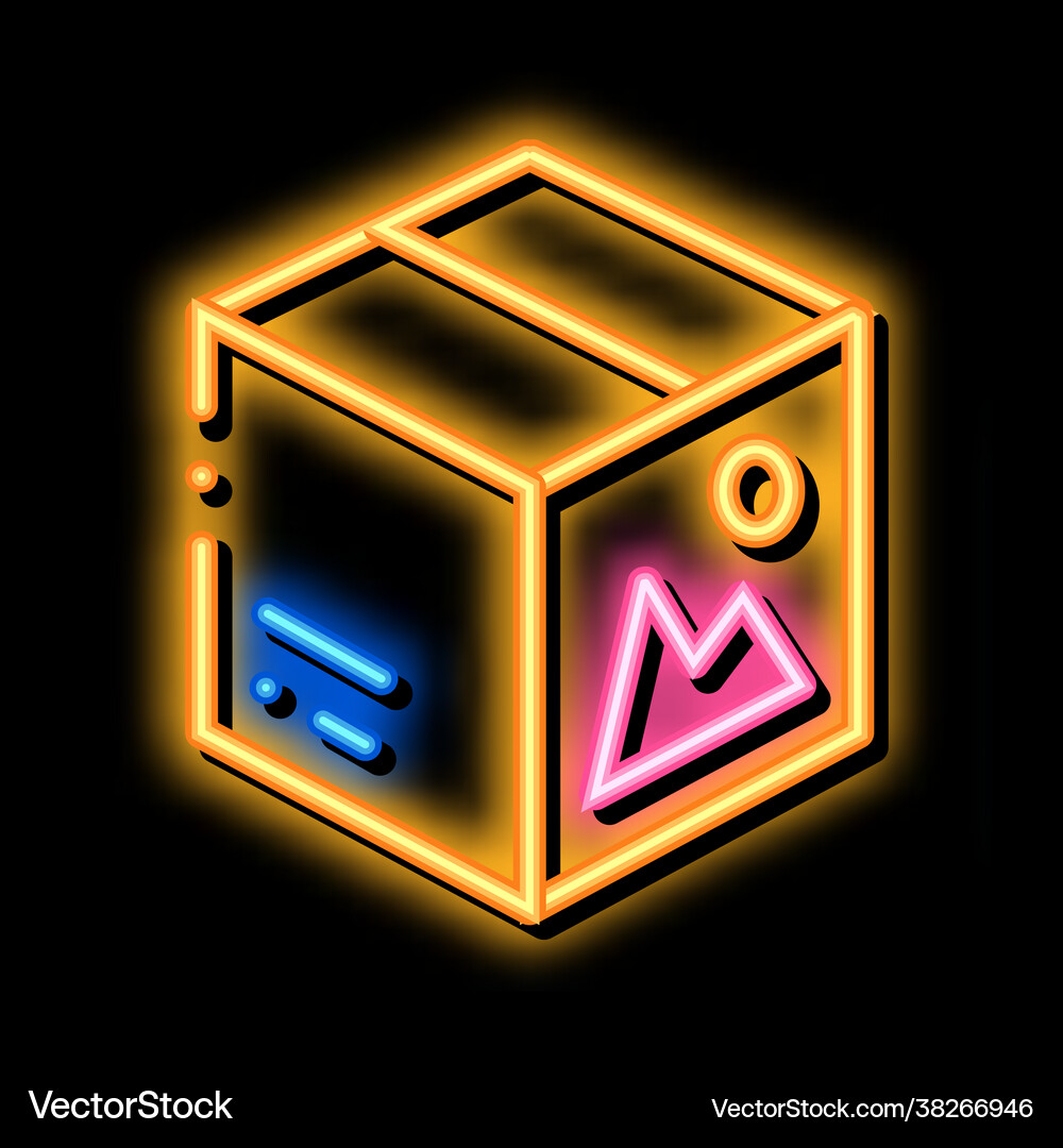 Color paper box neon glow icon Royalty Free Vector Image