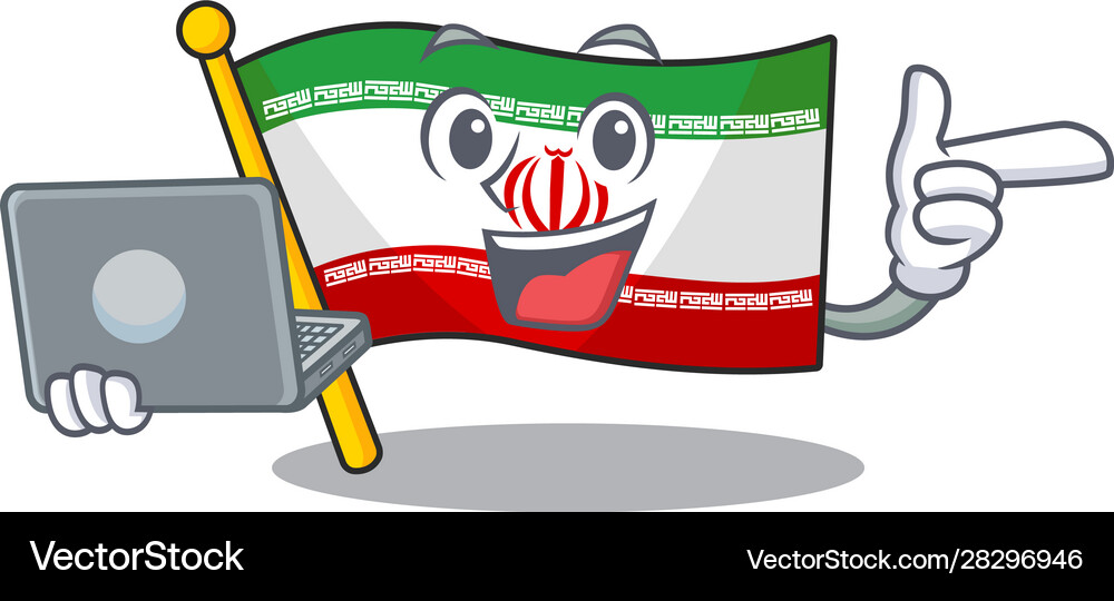 Happy smiling flag iran cartoon character working Vector Image