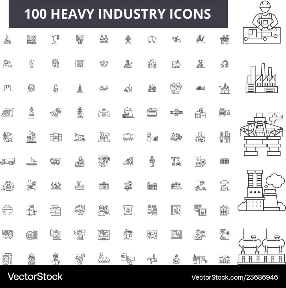 Heavy industry editable line icons 100 set Vector Image