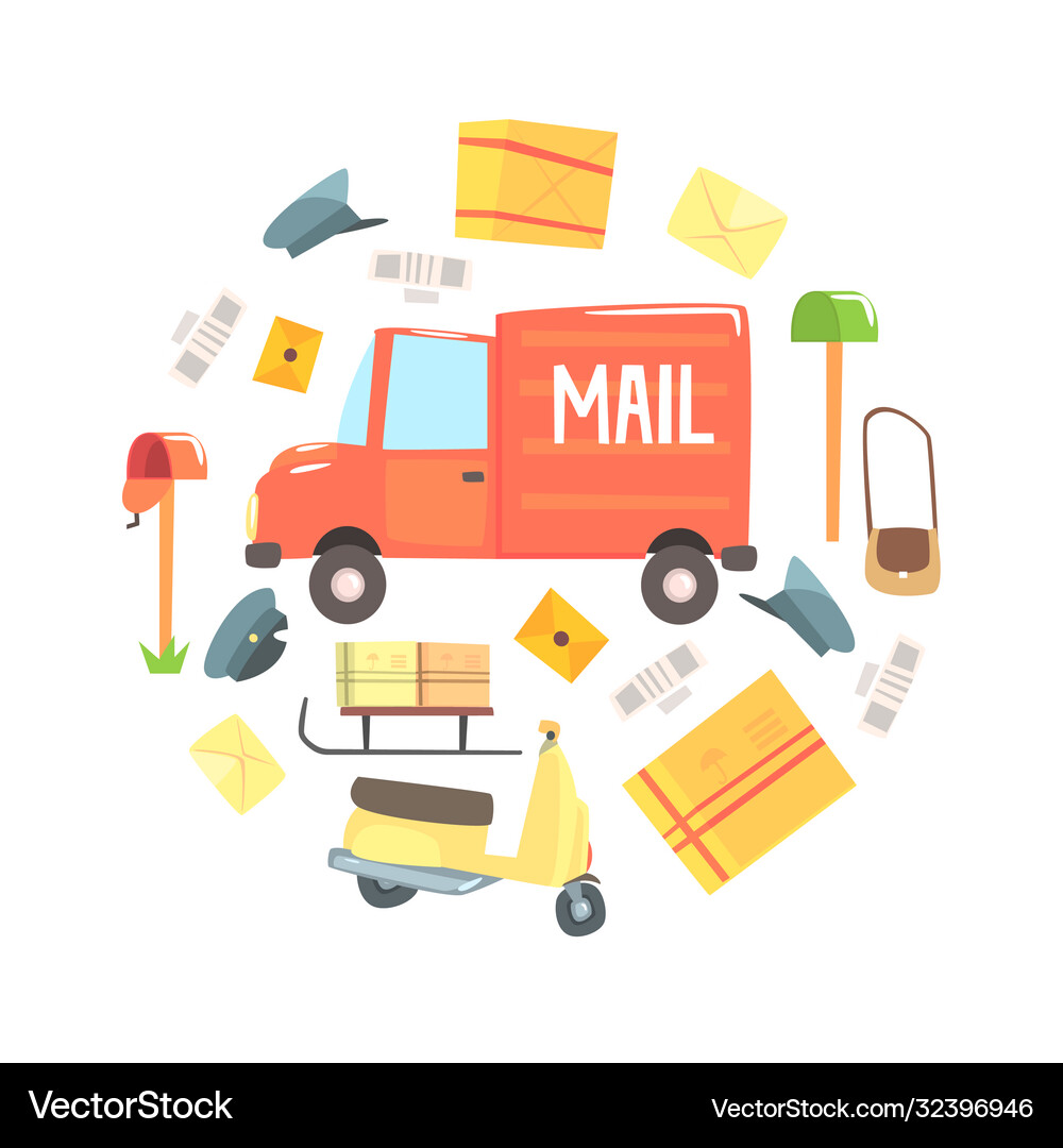 Post office cargo vehicle and postal delivery Vector Image
