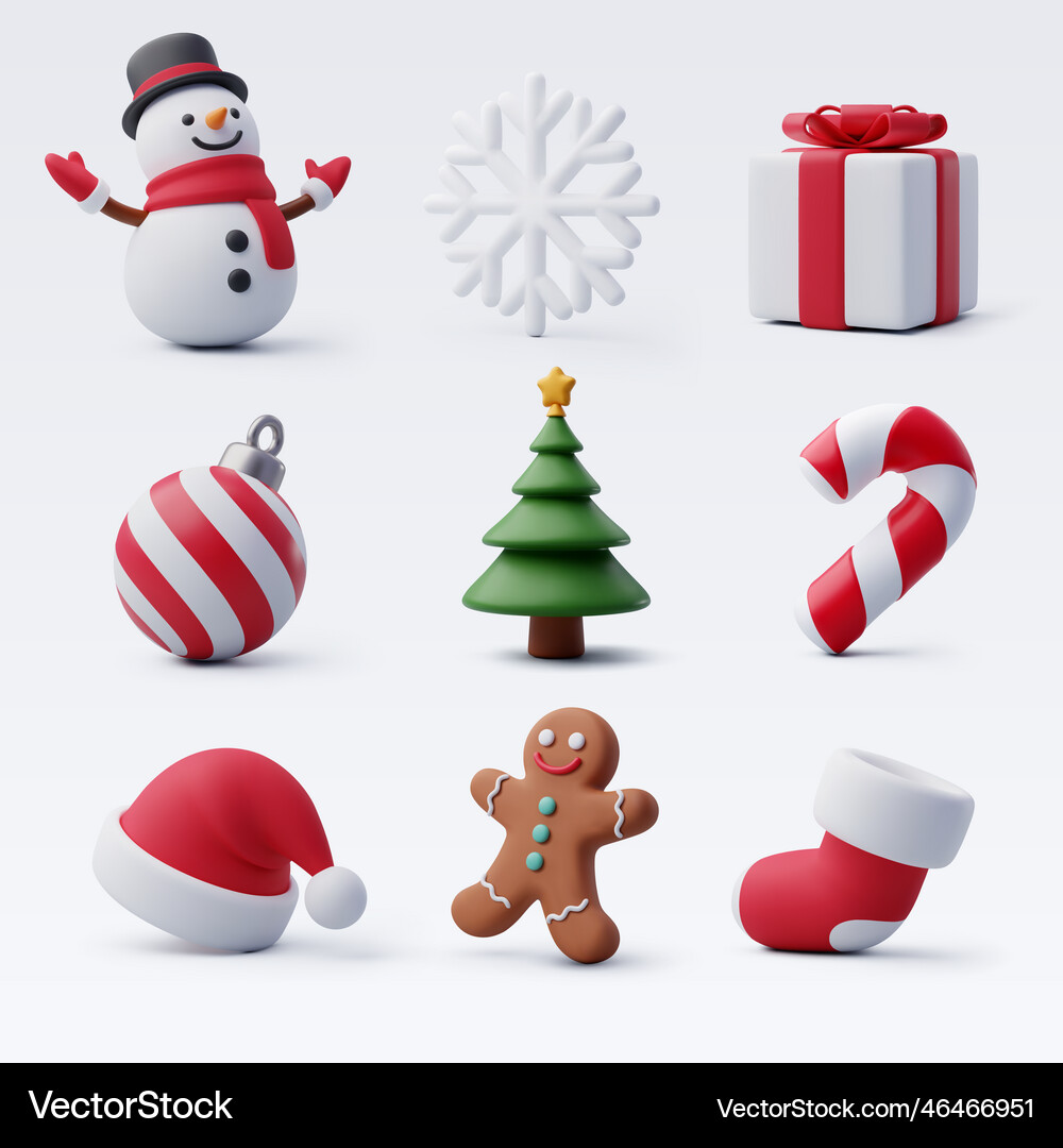 3d collection of christmas element merry Vector Image