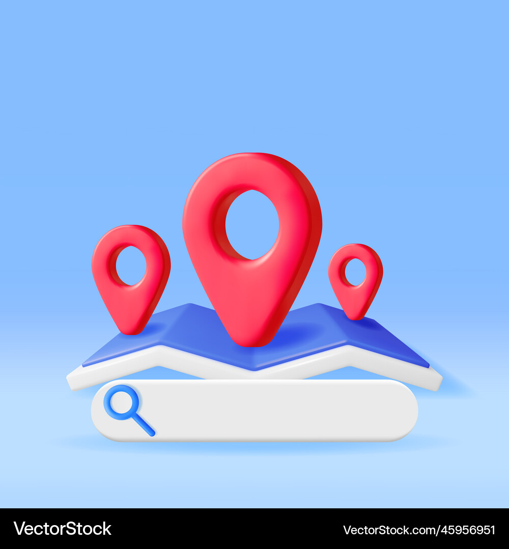 3d location folded paper map with magnifying glass