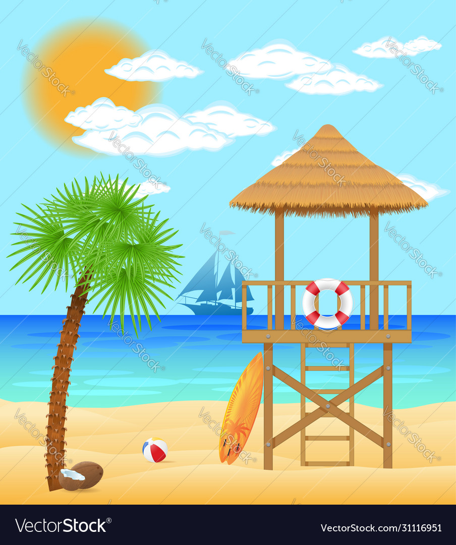 Beach lifeguard tower to save drowning people Vector Image