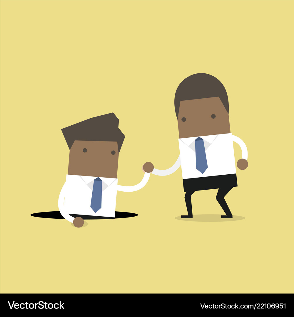 Businessman helping his friend from hole Vector Image