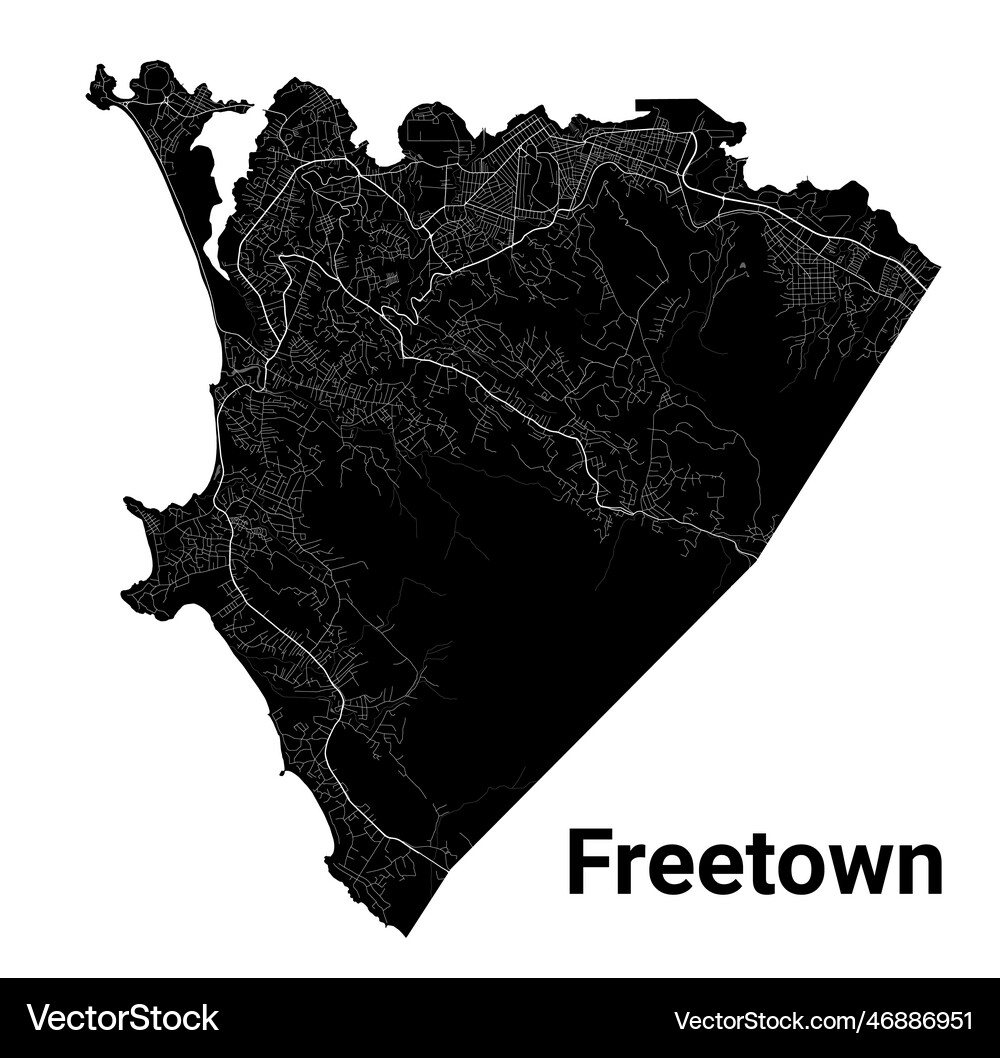 Freetown sierra leone map detailed black map Vector Image