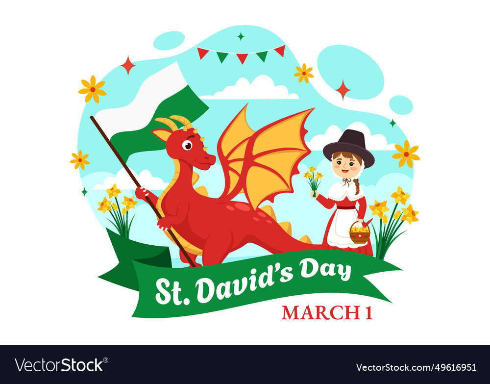Happy st davids day on march 1 with welsh dragons Vector Image
