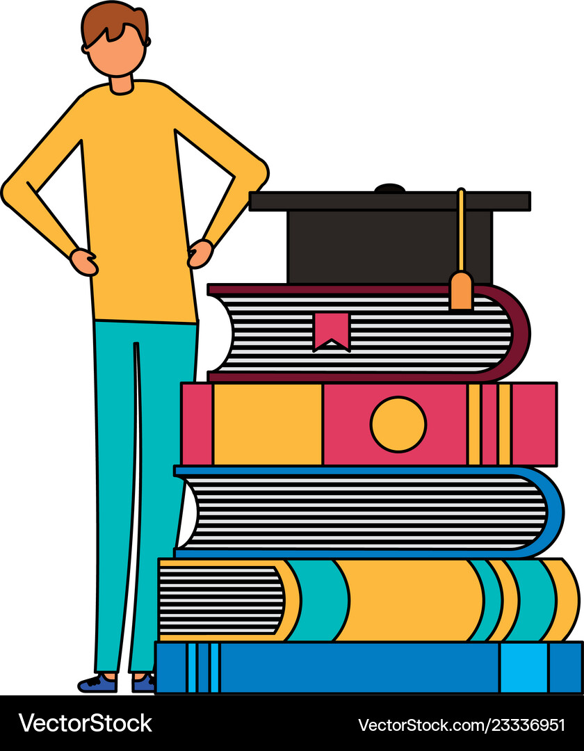 Man student books school suppplies Royalty Free Vector Image