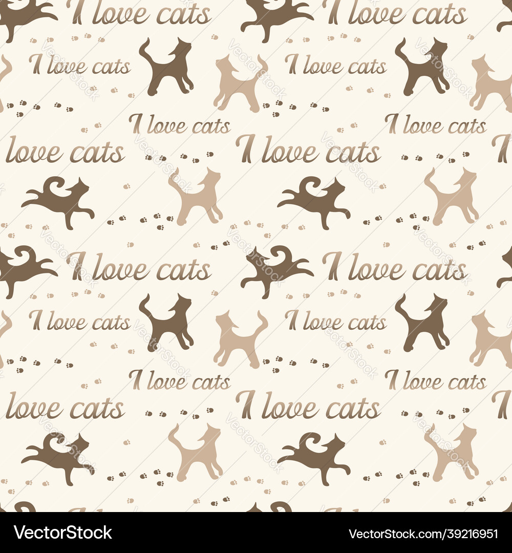 Pattern with cats and inscription i love Vector Image