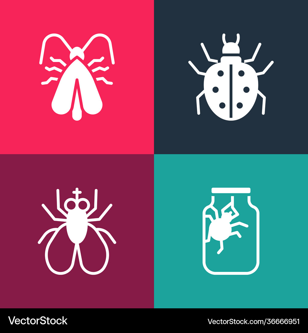 Set pop art spider in jar insect fly mite Vector Image