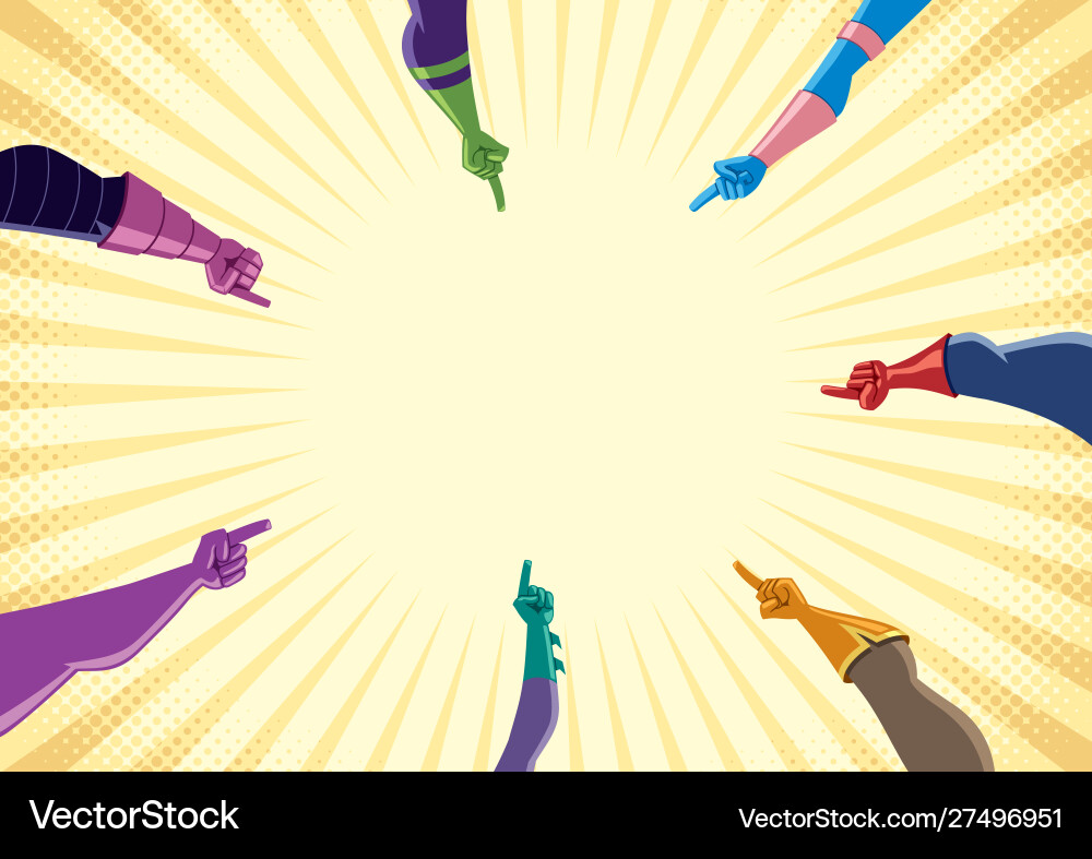 Superhero hands with pointing fingers Royalty Free Vector