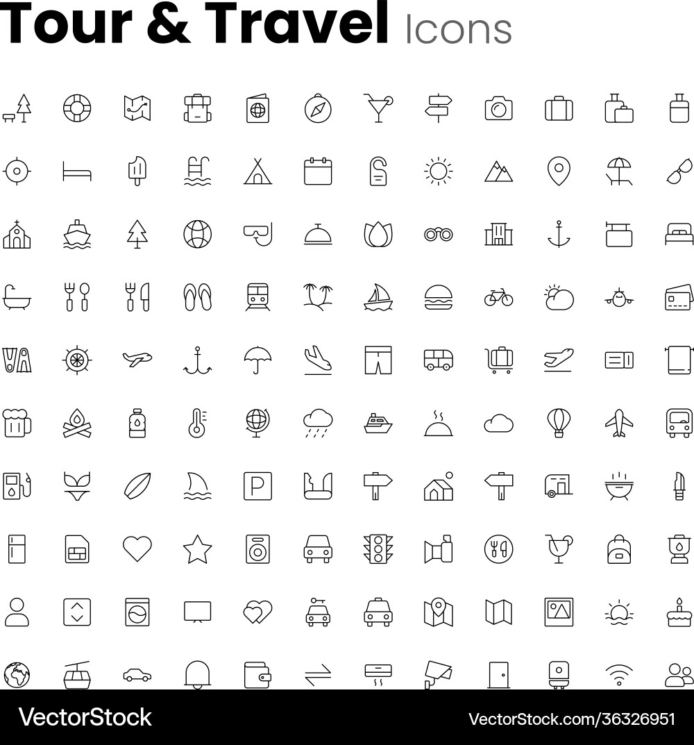 Tour and travel icon set Royalty Free Vector Image