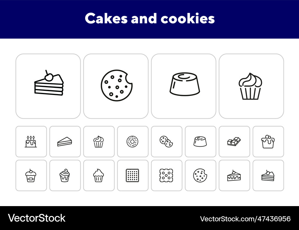 Cakes and cookies line icon set Royalty Free Vector Image