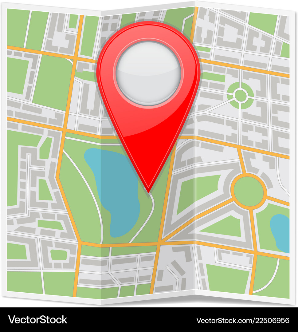 City map paper folded with red location marker Vector Image