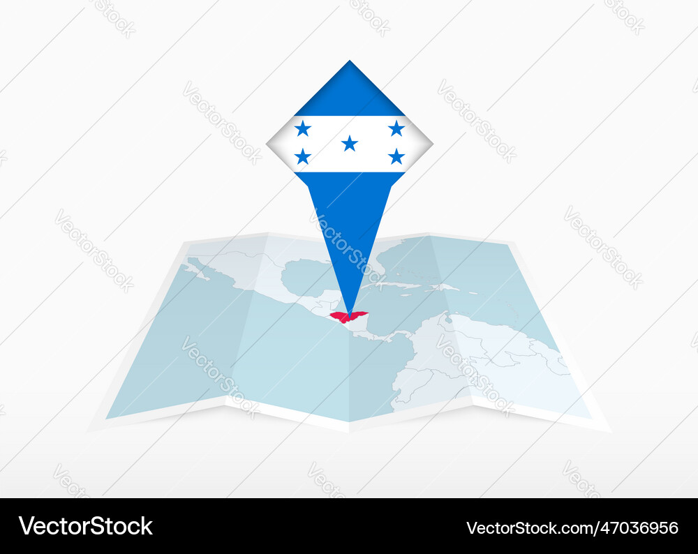 Honduras is depicted on a folded paper map Vector Image