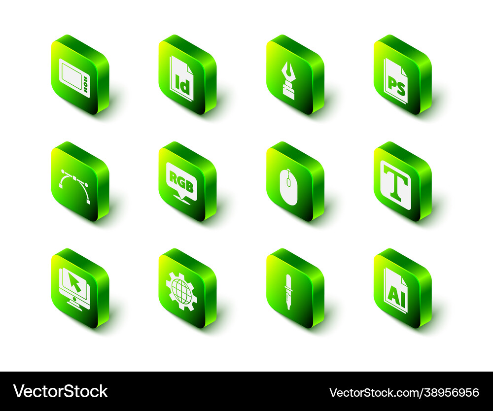 Set id file document fountain pen nib ps text Vector Image