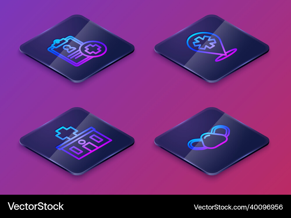 Set isometric line patient record hospital Vector Image