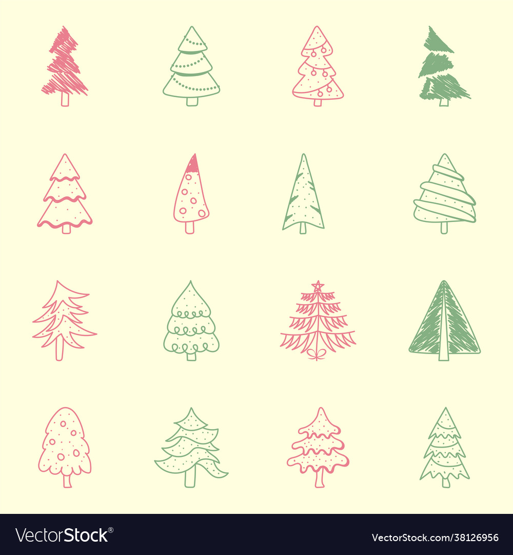 Trees doodle icons pack Royalty Free Vector Image