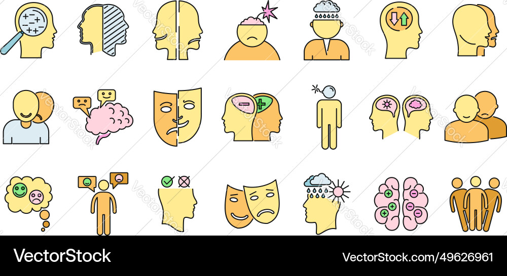 Bipolar disorder disease icon set color Royalty Free Vector