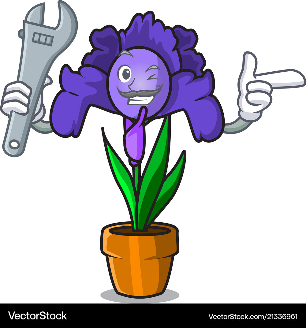 Mechanic iris flower mascot cartoon Royalty Free Vector