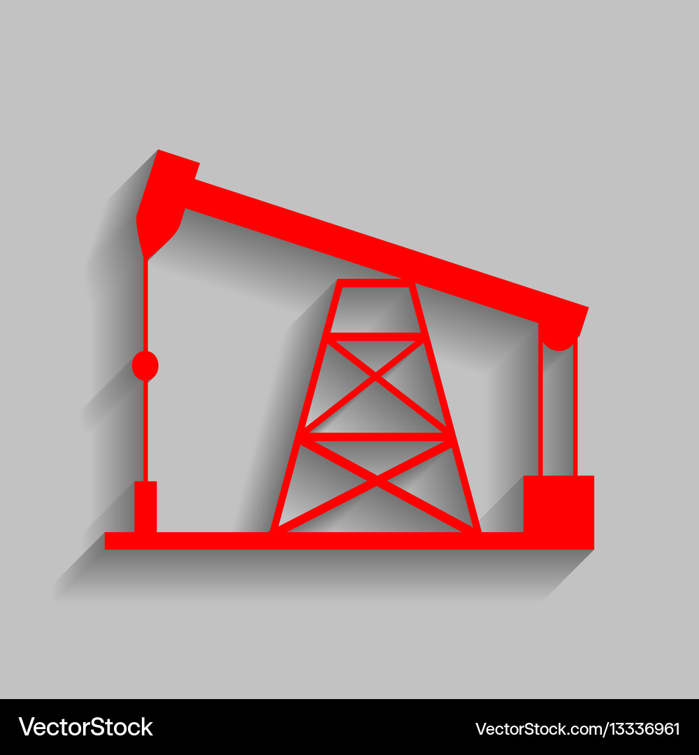 Oil drilling rig sign red icon with soft Vector Image