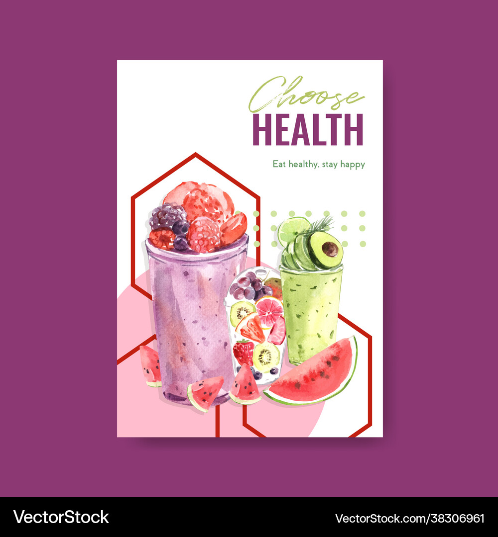 Poster template with fruits smoothies concept Vector Image