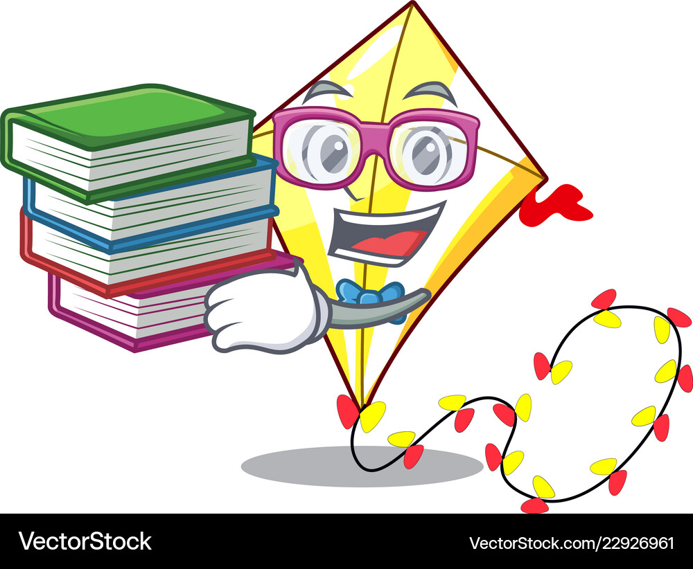Student with book kite on clouds shape Royalty Free Vector