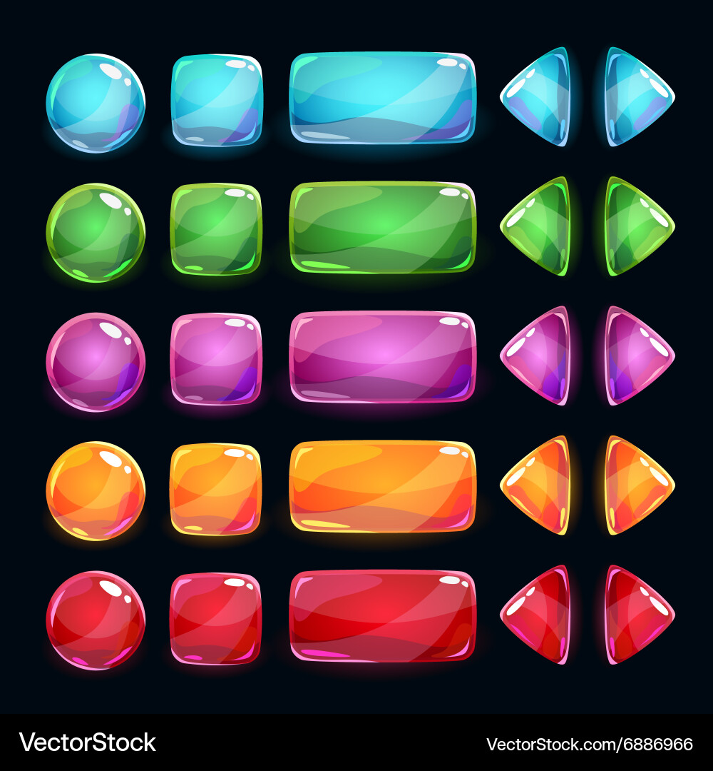 Colorful glossy buttons set on dark background Vector Image