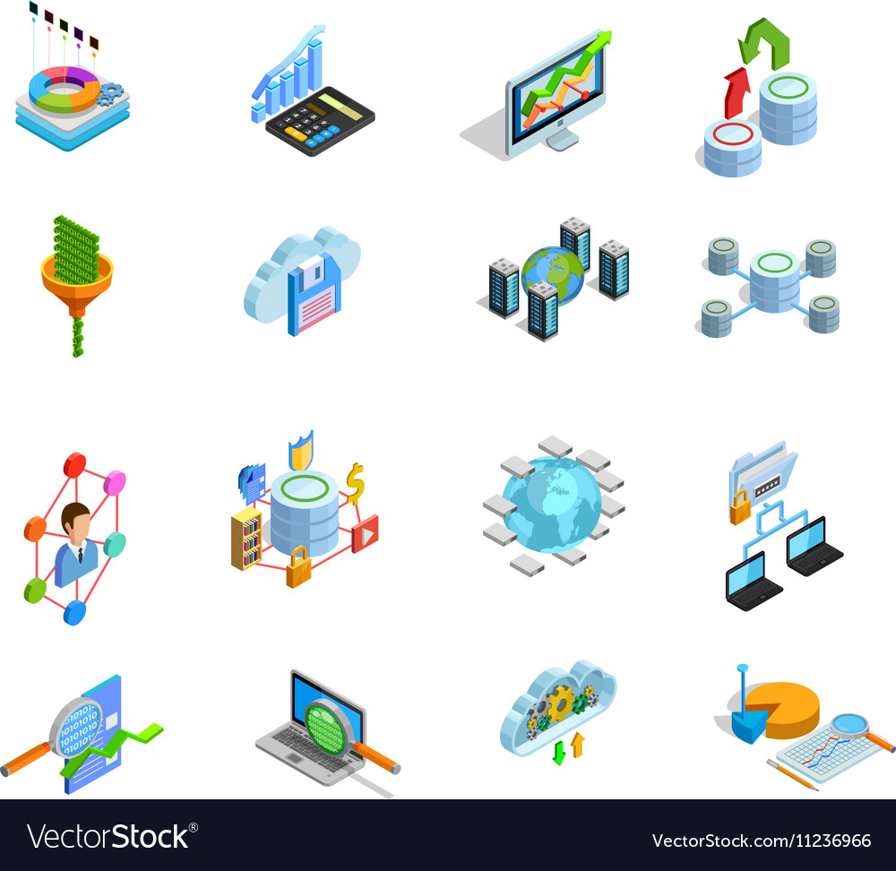 Data analyses elements isometric icons set Vector Image