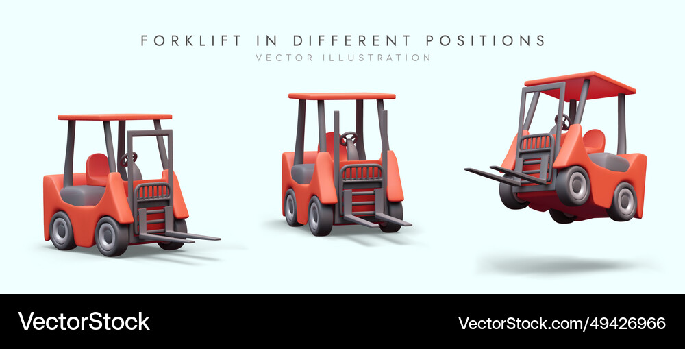 Forklift in different positions on blue background