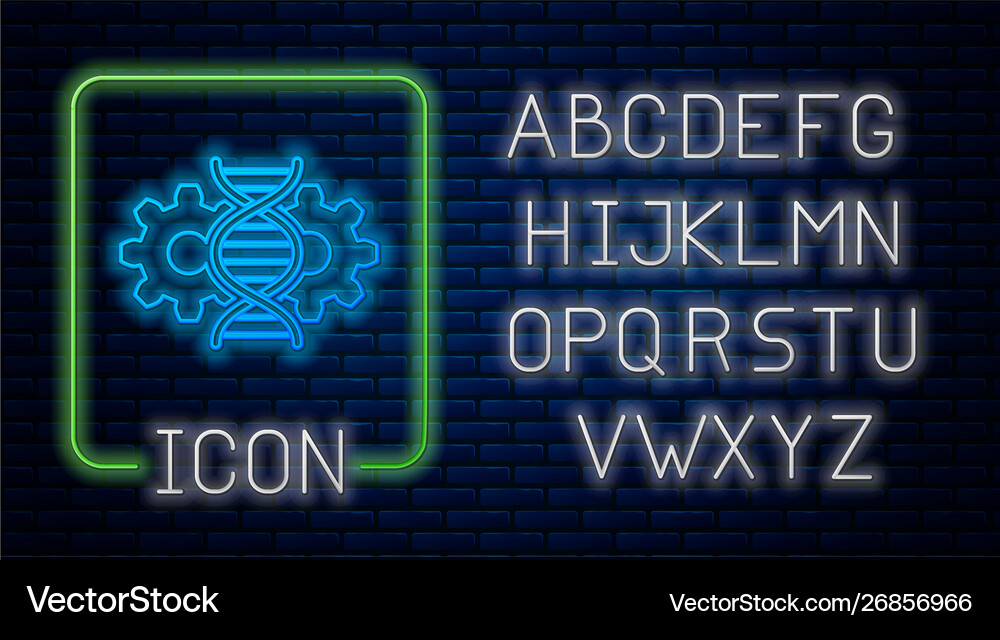 Glowing neon gene editing icon isolated on brick Vector Image
