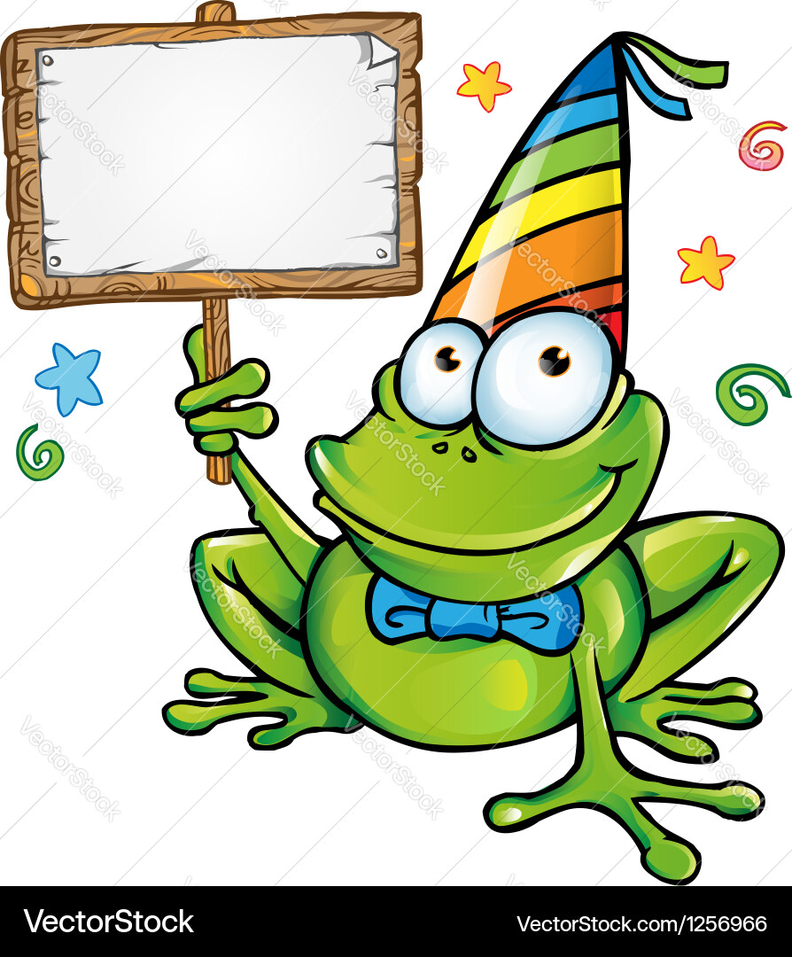 Happy frog party with signboard Royalty Free Vector Image